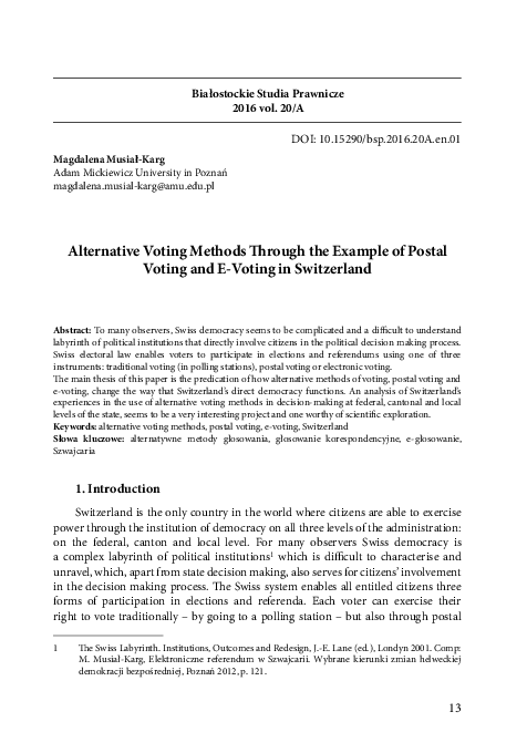 (PDF) Alternative Voting Methods Through the Example of Postal Voting ...