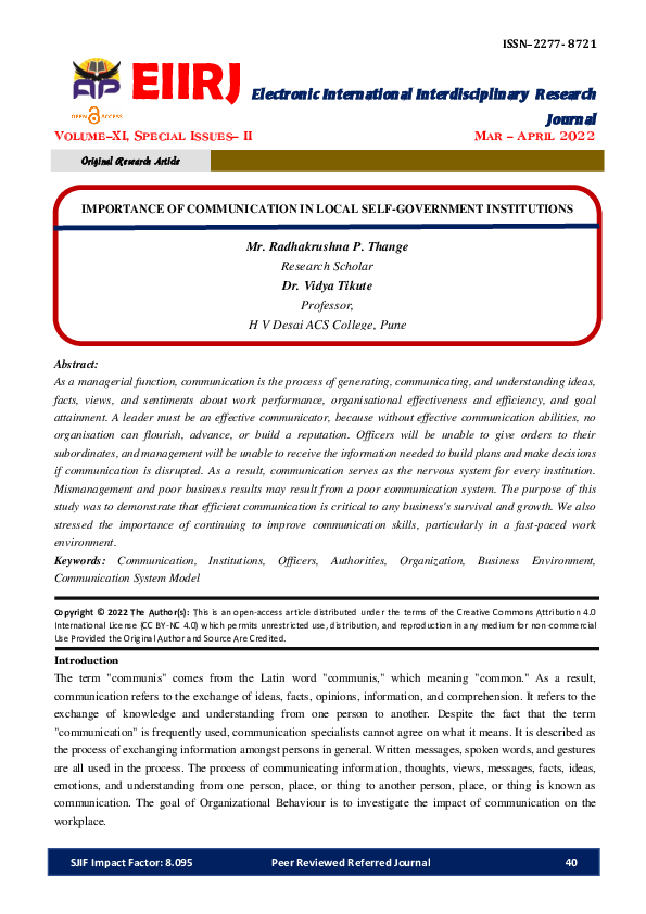(PDF) Importance of Communication in Local Self-Government Institutions