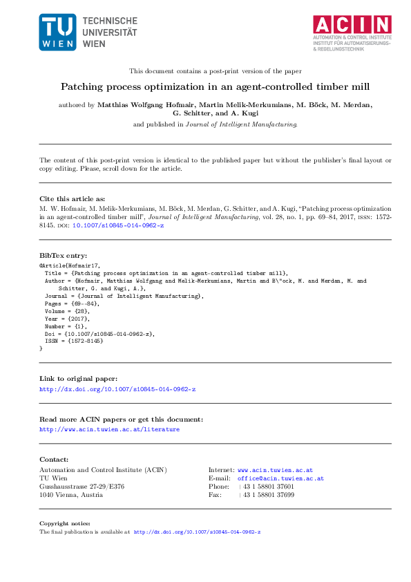 (PDF) Patching process optimization in an agent-controlled timber mill