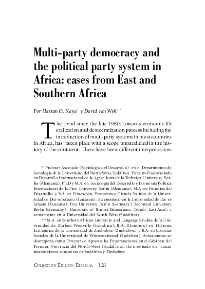 (PDF) Multi-party democracy and the political party system in Africa