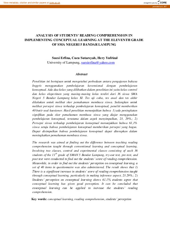 (PDF) Analysis of Students’ Reading Comprehension Inimplementing ...