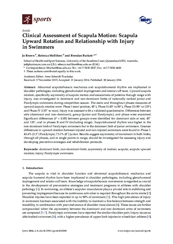 Pdf Clinical Assessment Of Scapula Motion Scapula Upward Rotation