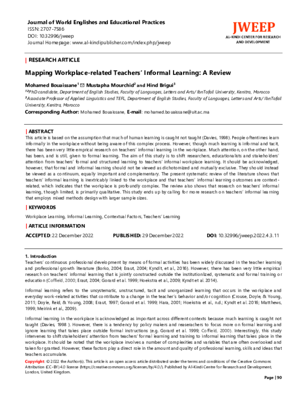 (PDF) Mapping Workplace-related Teachers' Informal Learning: A Review