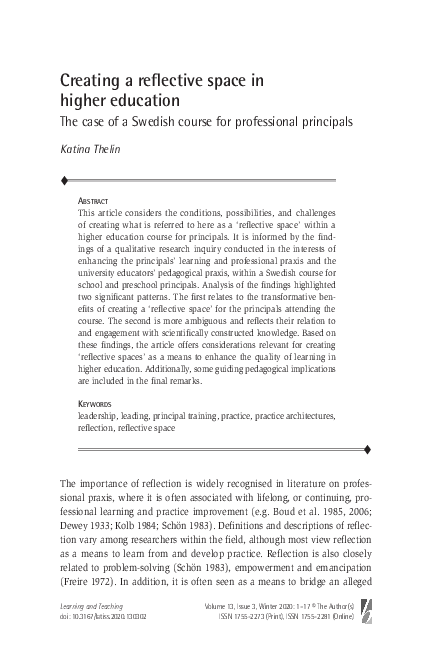 (PDF) Creating a reflective space in higher education