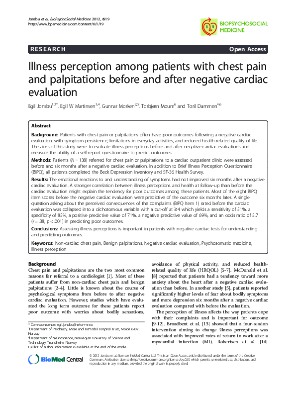 (PDF) Illness perception among patients with chest pain and ...