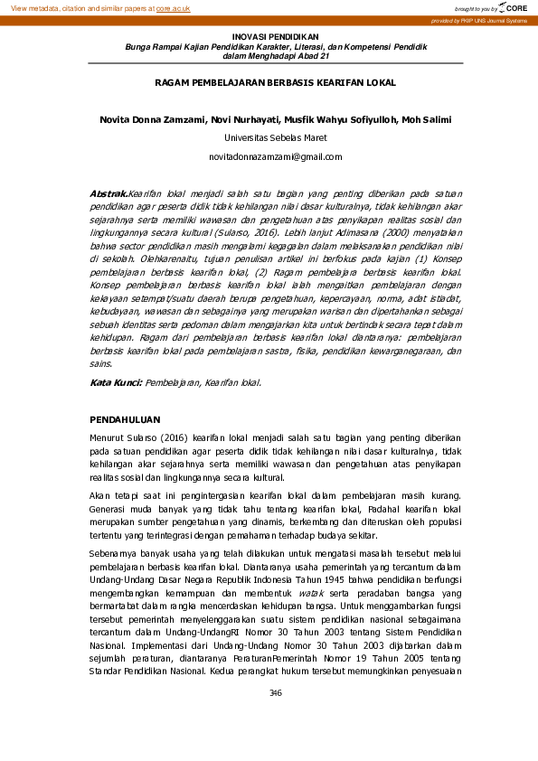 (PDF) Ragam Pembelajaran Berbasis Kearifan Lokal