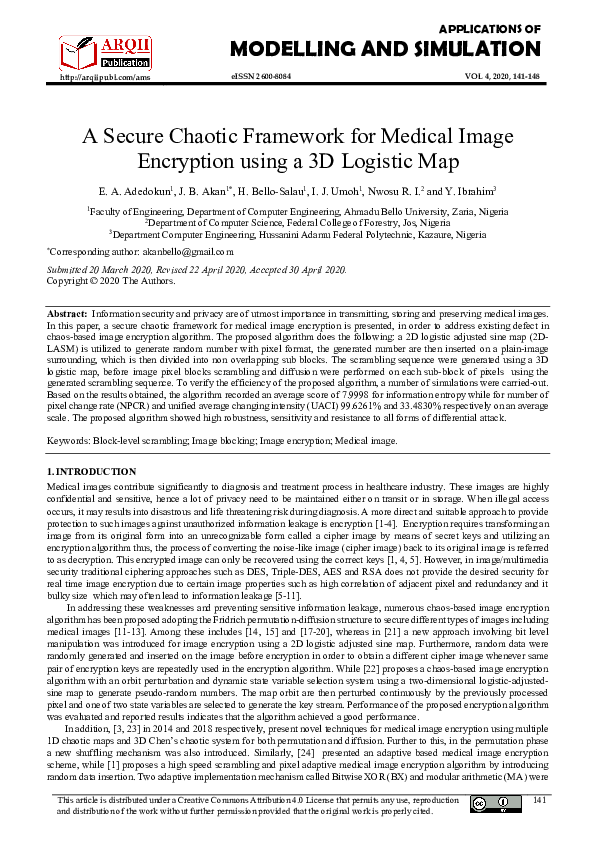 (PDF) A Secure Chaotic Framework for Medical Image Encryption using a 3D Logistic Map
