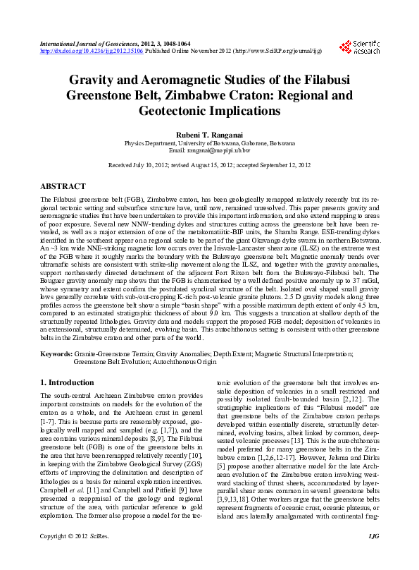 (PDF) Gravity and Aeromagnetic Studies of the Filabusi Greenstone Belt ...