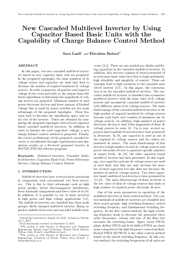 (PDF) New Cascaded Multilevel Inverter by Using Capacitor Based Basic Units with the Capability ...