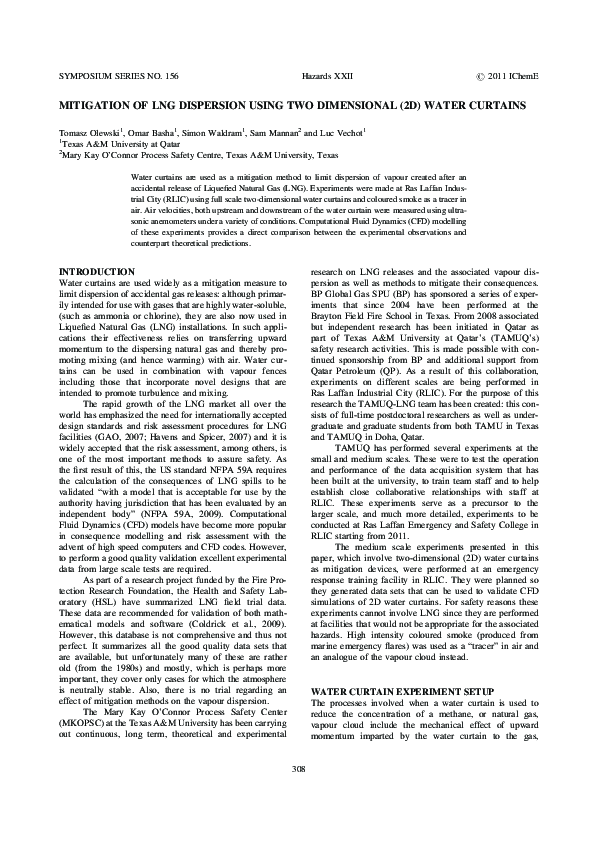 (PDF) Mitigation of LNG dispersion using two dimensional (2D) water ...