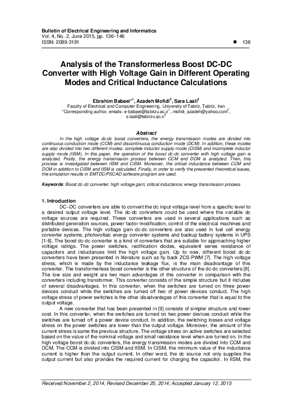 (PDF) Analysis of the Transformerless Boost dc-dc Converter with High Voltage Gain in Different ...