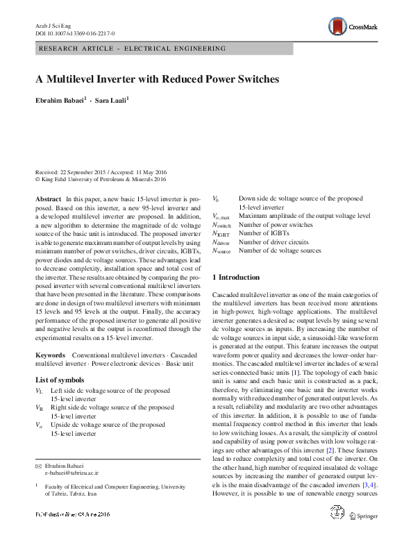 (PDF) A Multilevel Inverter with Reduced Power Switches