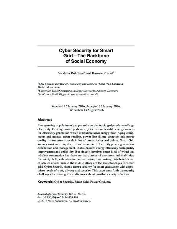 (PDF) Cyber Security for Smart Grid The Backbone of Social Economy