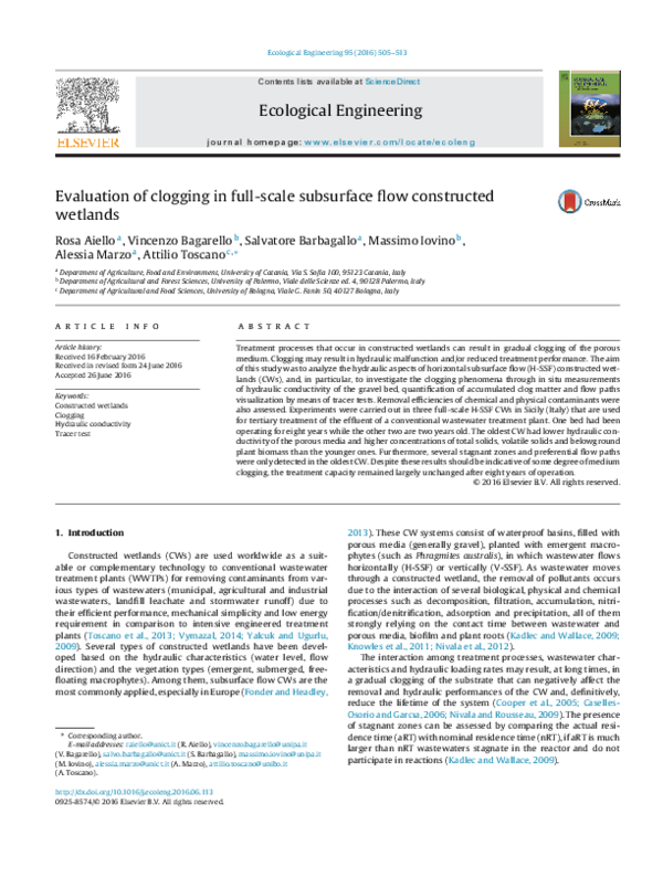 (PDF) Evaluation of clogging in full-scale subsurface flow constructed wetlands