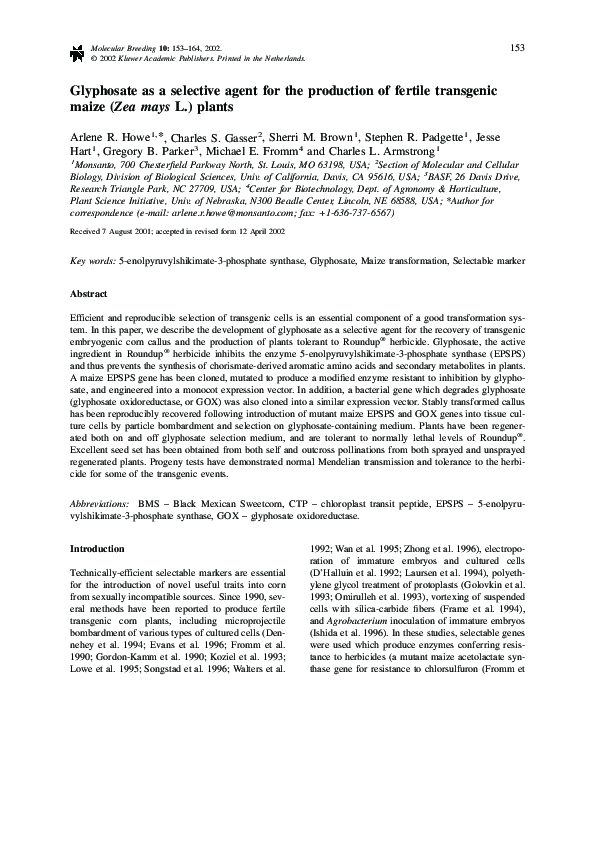 (PDF) Glyphosate as a selective agent for the production of fertile ...