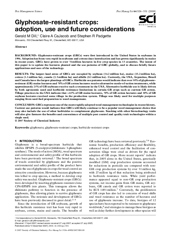 (PDF) Glyphosate-resistant crops: adoption, use and future considerations
