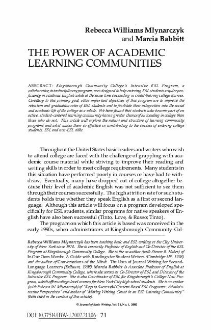 (PDF) The Power of Academic Learning Communities