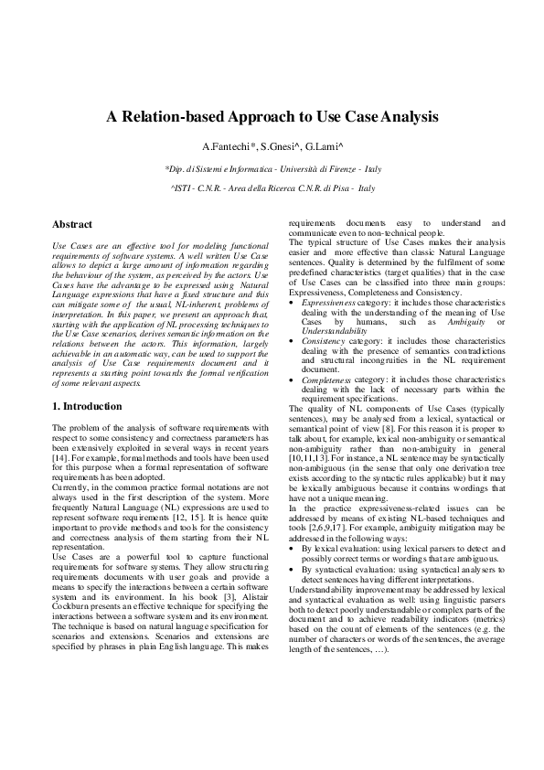 (PDF) A Relation-based Approach to Use Case Analysis
