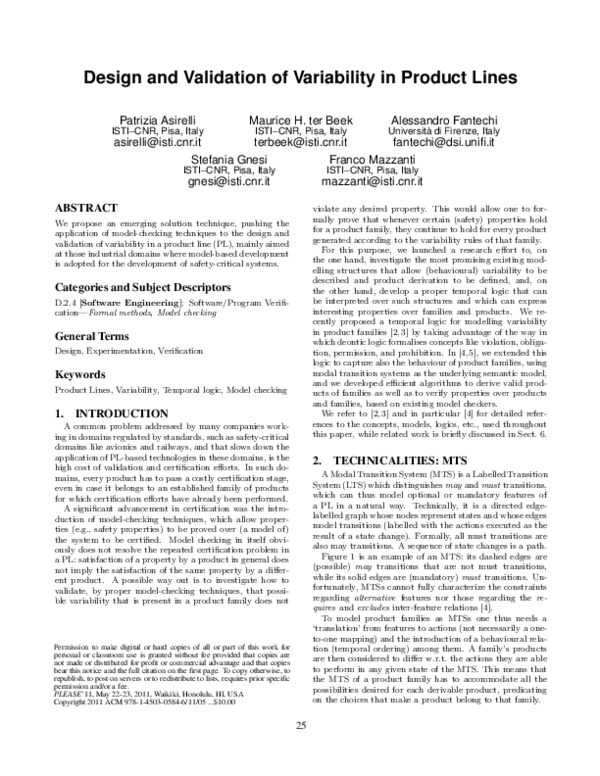 (PDF) Design and validation of variability in product lines