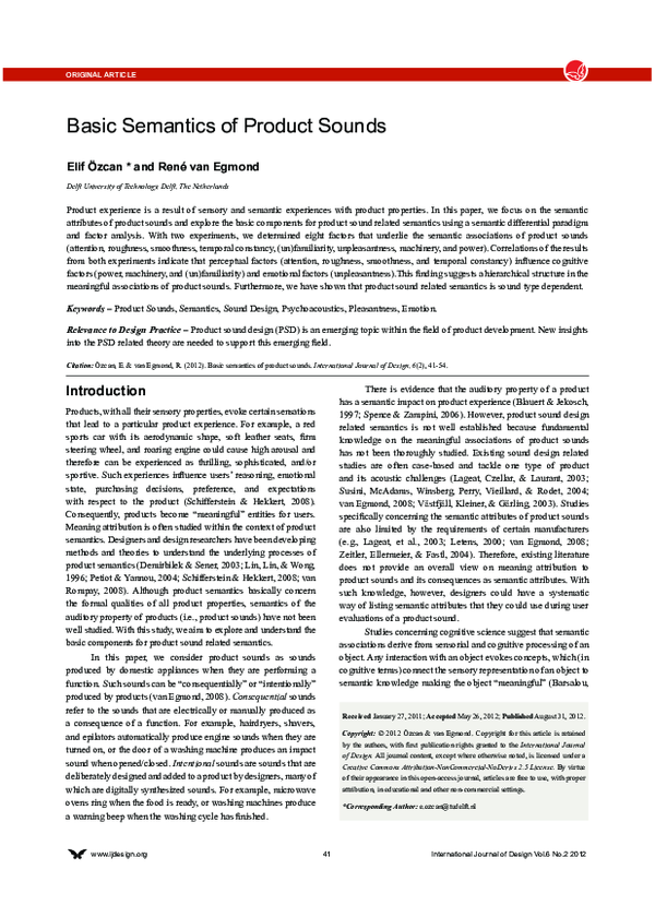 (PDF) Basic semantics of product sounds | Elif Özcan - Academia.edu