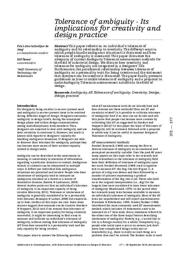 (PDF) Tolerance of ambiguity - Its implications for creativity and ...