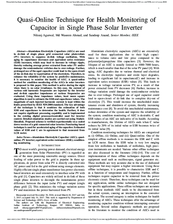 (PDF) Quasi-Online Technique for Health Monitoring of Capacitor in ...