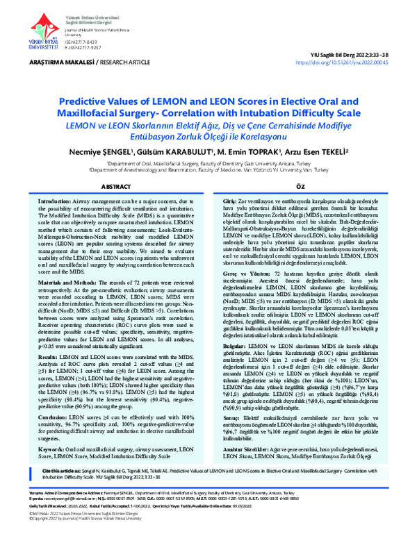 (PDF) Predictive Values of LEMON and LEON Scores in Elective Oral and ...