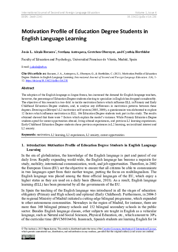 (PDF) Motivation Profile of Education Degree Students in English ...