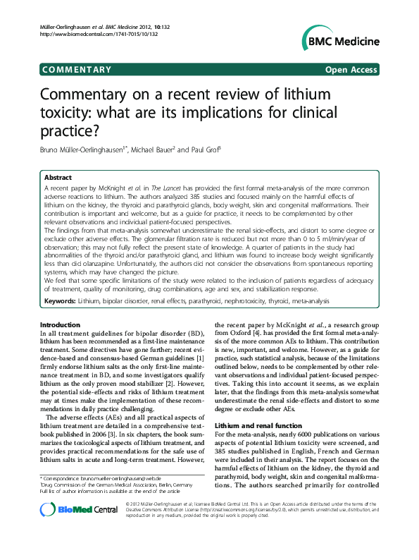 (PDF) Commentary on a recent review of lithium toxicity: what are its implications for clinical ...