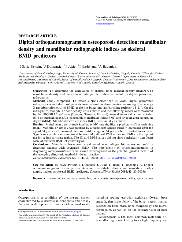 Pdf Digital Orthopantomograms In Osteoporosis Detection Mandibular