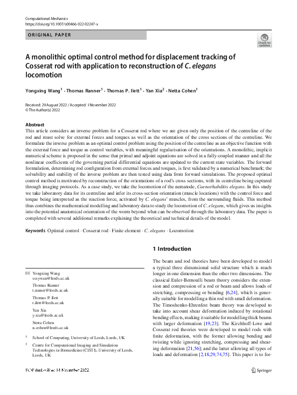 (PDF) A monolithic optimal control method for displacement tracking of ...