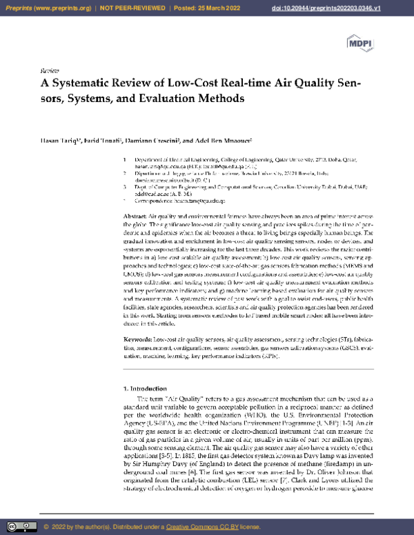(PDF) A Systematic Review of Low-Cost Real-time Air Quality Sensors, Systems, and Evaluation Methods