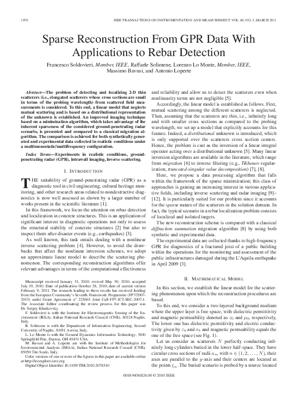 (PDF) Sparse Reconstruction From GPR Data With Applications to Rebar Detection