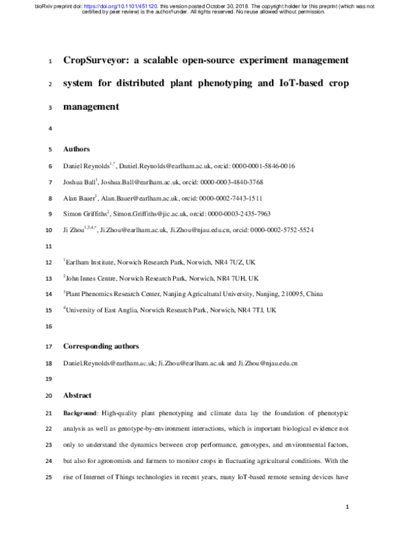 (PDF) CropSurveyor: a scalable open-source experiment management system for distributed plant ...