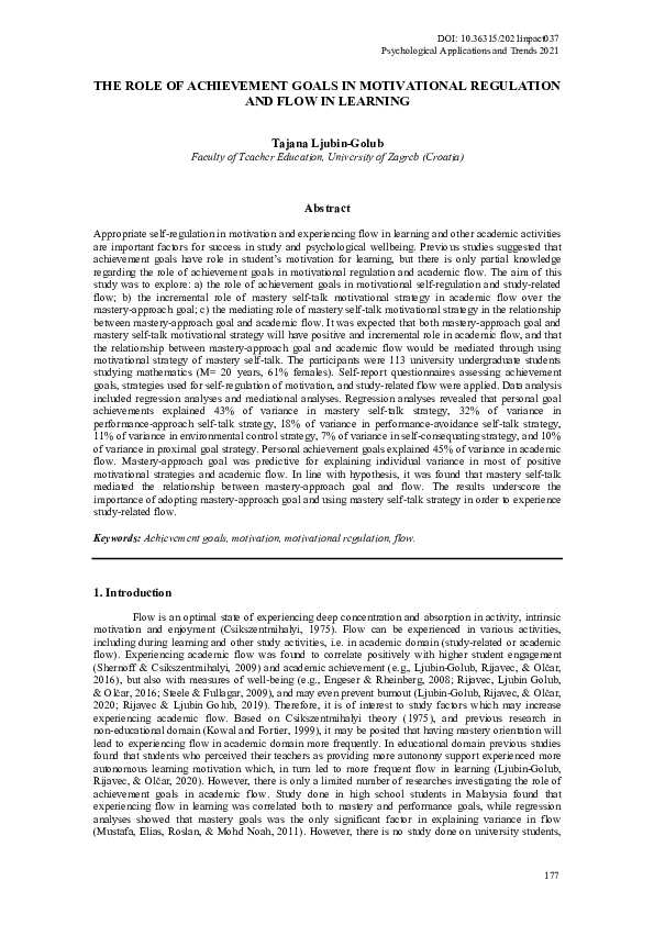 (PDF) The Role of Achievement Goals in Motivational Regulation and Flow ...