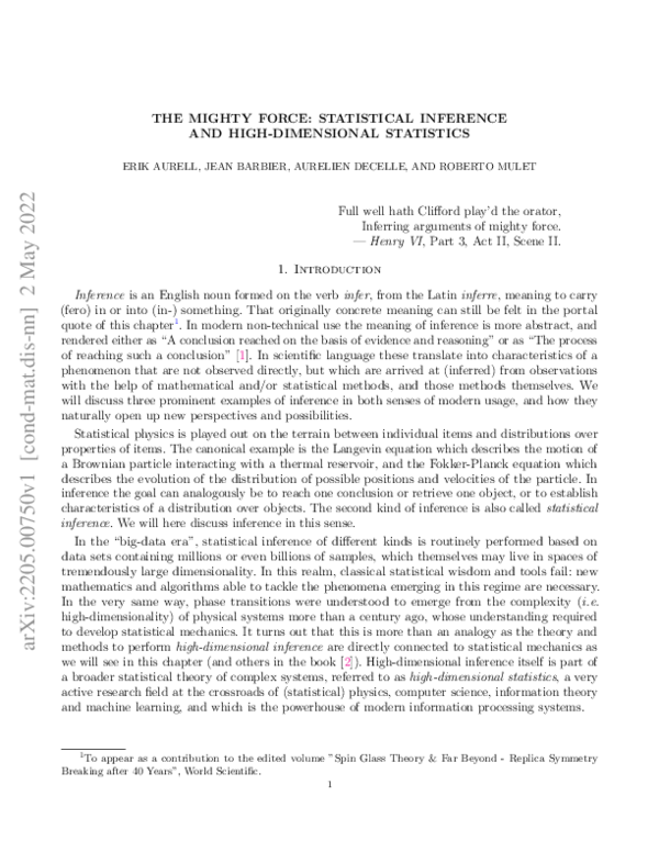 (PDF) The mighty force: statistical inference and high-dimensional statistics | Roberto Mulet ...