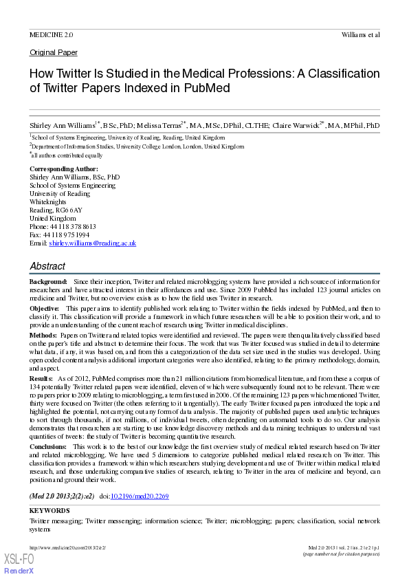 (PDF) How Twitter Is Studied in the Medical Professions: A ...