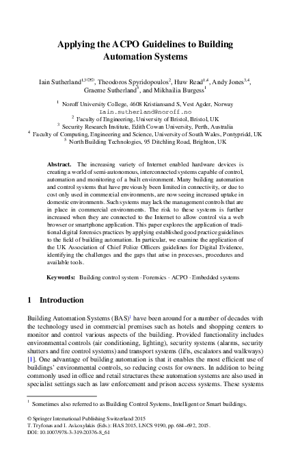 (PDF) Applying the ACPO Guidelines to Building Automation Systems