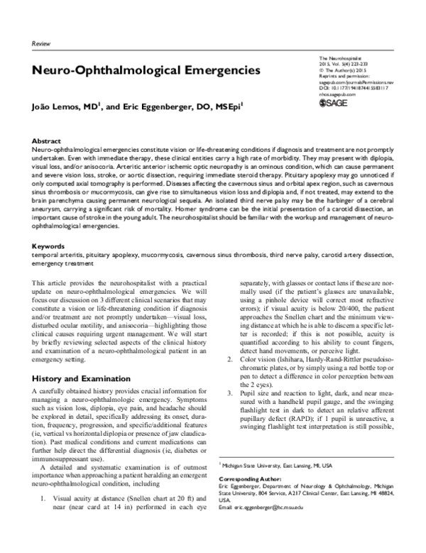(PDF) Neuro-Ophthalmological Emergencies