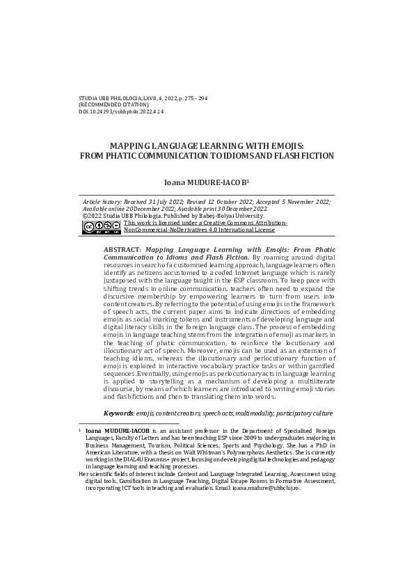 (PDF) MAPPING LANGUAGE LEARNING WITH EMOJIS: FROM PHATIC COMMUNICATION ...