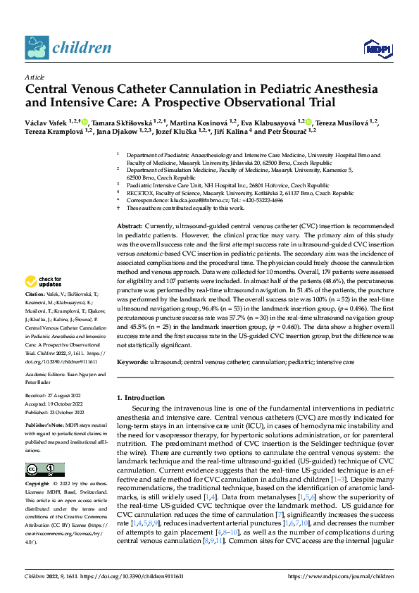 (PDF) Central Venous Catheter Cannulation in Pediatric Anesthesia and ...