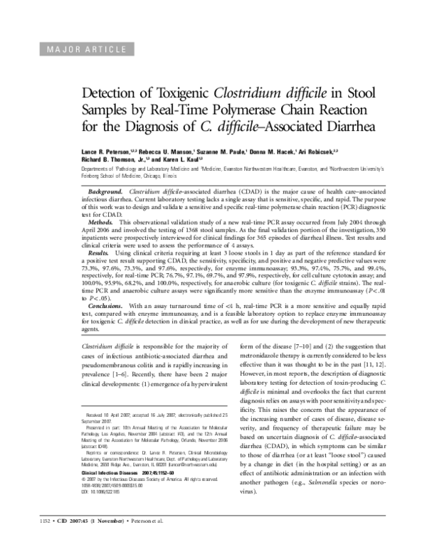 (PDF) Detection of Toxigenic Clostridium difficile in Stool Samples by ...