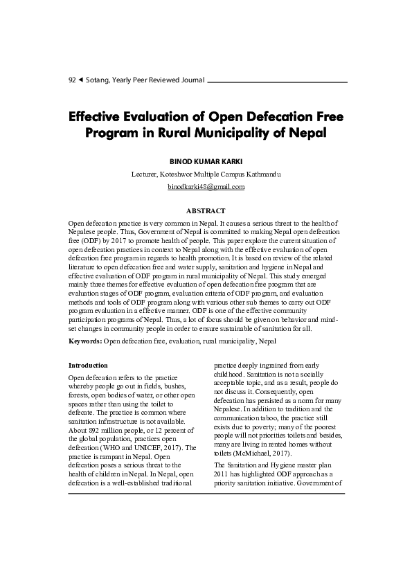 (PDF) Effective Evaluation of Open Defecation Free Program in Rural ...