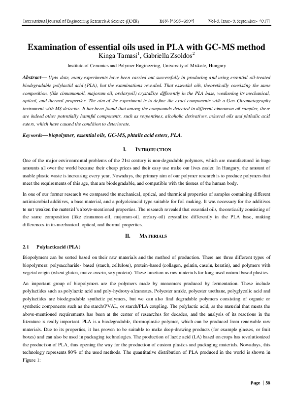 (PDF) Examination of essential oils used in PLA with GC-MS method