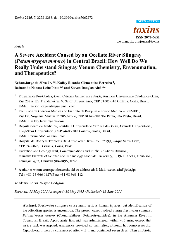 (PDF) A Severe Accident Caused by an Ocellate River Stingray ...