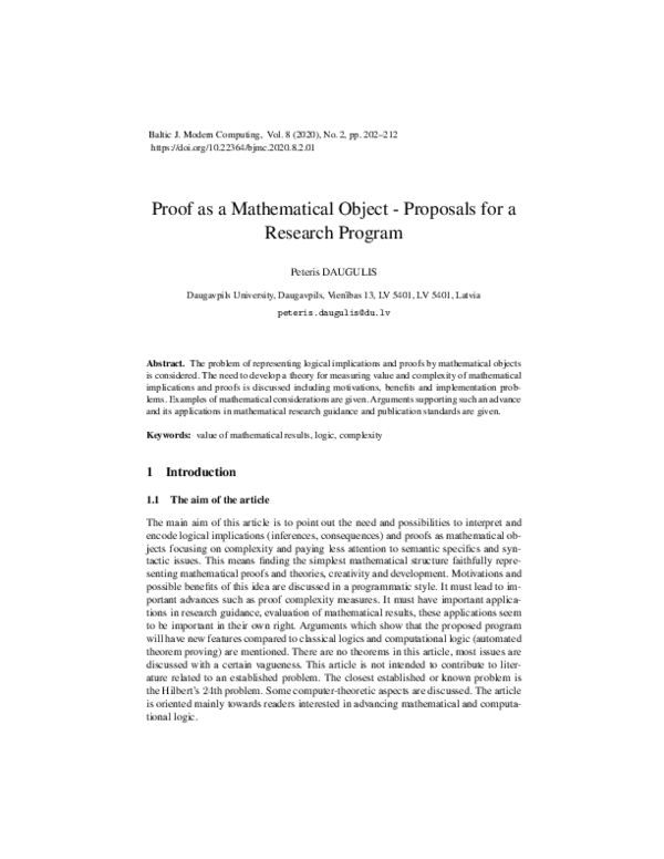(PDF) Proof as a Mathematical Object - Proposals for a Research Program