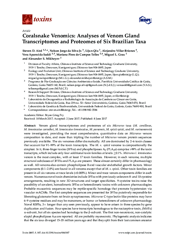 (PDF) Coralsnake Venomics: Analyses of Venom Gland Transcriptomes and ...