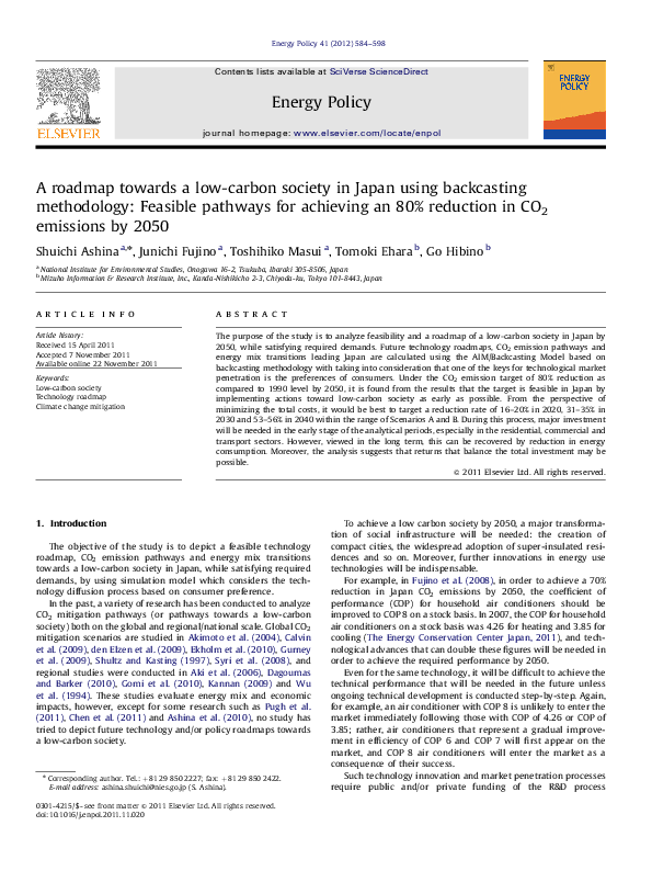 Pdf A Roadmap Towards A Low Carbon Society In Japan Using Backcasting Methodology Feasible