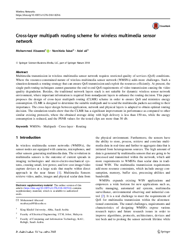 (PDF) Cross-layer multipath routing scheme for wireless multimedia ...
