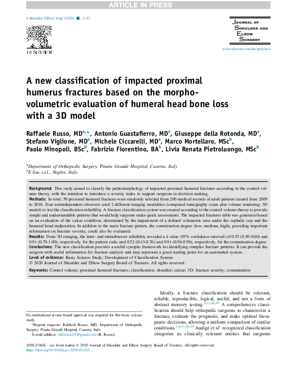 (PDF) A new classification of impacted proximal humerus fractures based ...